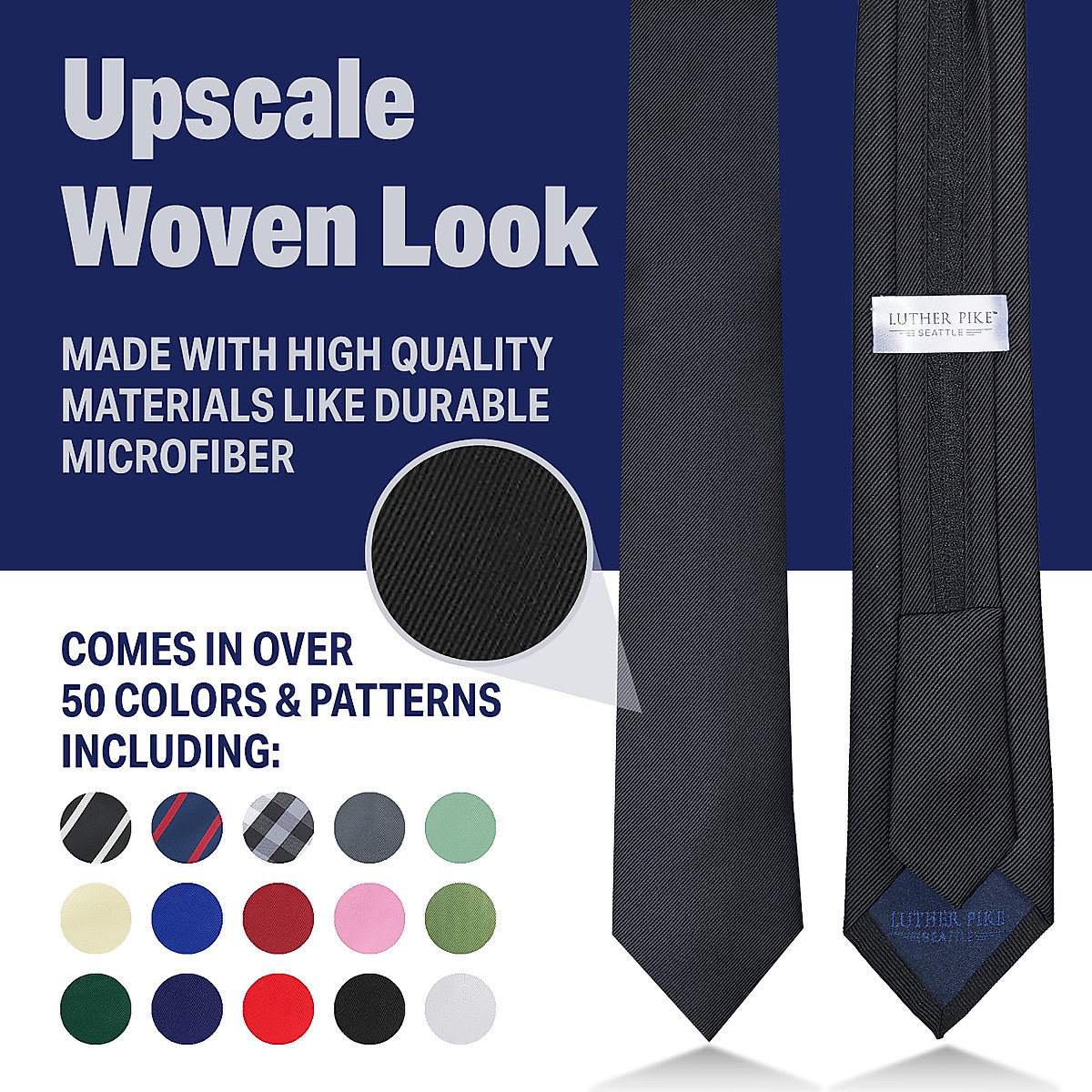 LUTHER PIKE SEATTLE Handmade Ties For Men: Woven Tie Mens Ties: Standard & Thin Mens ties, Solid Color & Dots Neckties