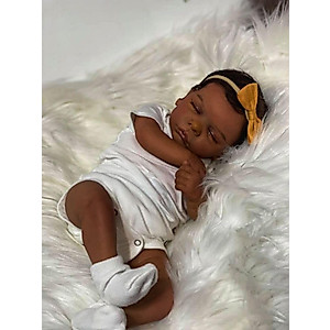 Angelbaby Realistic African American Reborn Baby Dolls Black Girl 19 Inch Life Like Sleeping Newborn Real Silicone Baby Doll Brown Skin Bebe Reborn Ethnic Alive Doll Sets Girl Boy Toys Birthday Gift