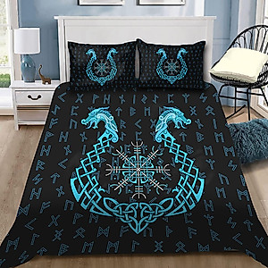 WDBAYXH Celtic Dragon Tattoo Duvet Cover Bedding Set, Novelty Norse Viking 3D Print Zipper Duvet Covers and Pillowcases, Soft Microfiber Home Textile,Blue,King