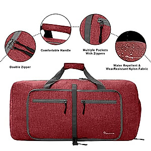 Dimayar Travel Duffle Bag for Men - Foldable Duffel Bag with Shoes Compartment - Overnight Bags Waterproof & Tear Resistant(65L,Red)