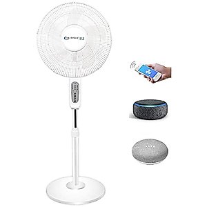 Technical Pro Smart Oscillating Pedestal Fan, 3 Speed Portable 16” WIFI Enabled Standing Fan w Adjustable Height, 270 Degree Oscillation, Tilting, Timer & Sleep mode compatible w/Alexa/Google (White)