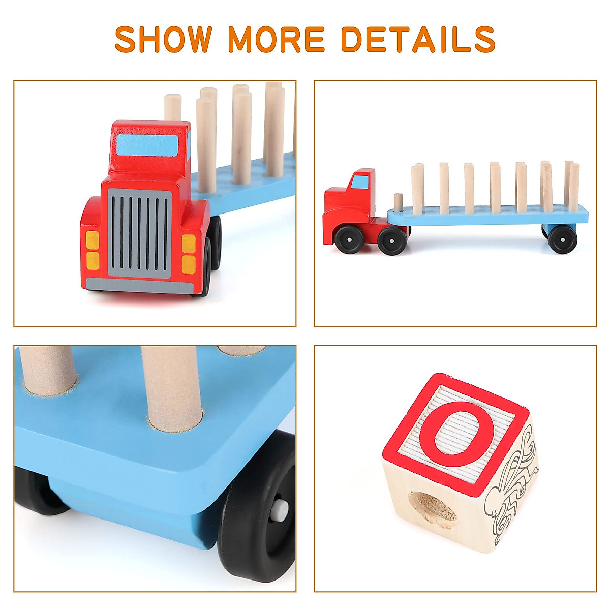 Wooden Alphabet Blocks Truck Wooden Building Blocks Car for Toddlers 28 pcs Stacking Blocks and A Truck Montessori Preschool Learning Toys for Toddlers