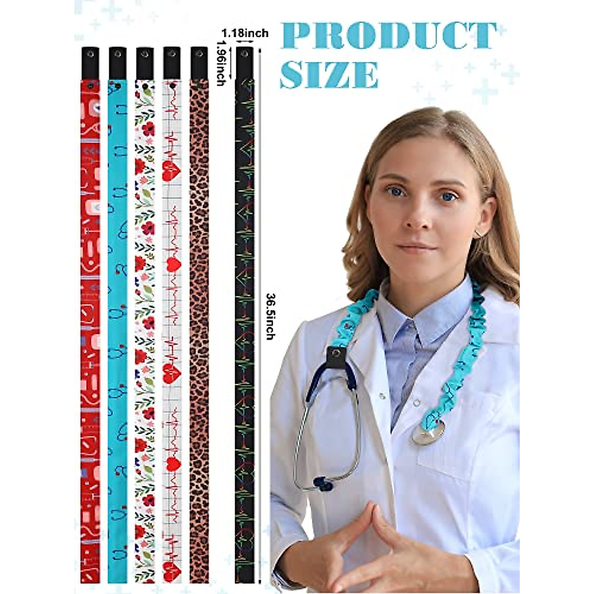 Tondiamo 6 Pieces Stethoscope Cover Scrunchie Elastic Fabric Stethoscope Covers Sleeve Compatible with Stethoscope 6 Styles Stethoscope Neck Wrap for Nurse Doctor