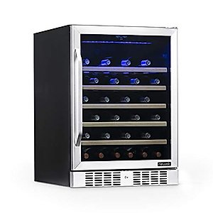 NewAir 24" Built-In 52 Bottle Compressor Wine Fridge in Stainless Steel with Precision Digital Thermostat and Premium Beech Wood Shelves