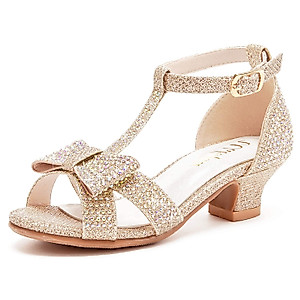 Walofou Big Kid Toddler Little Kid Dress up Princess Party Sandals Champagne Flower Shoes (3001 Champagne 2)