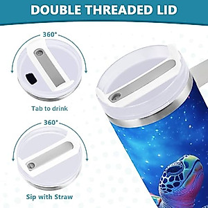 Slewiaeky Tumbler with Handle 40 oz Colorful Tortoise Turtle Travel Mug with Lid and Straw Ocean Stainless Steel Vacuum Insulated Water Bottle Cup for Iced Tea Coffee Cold Beverages Cup Holder Friend