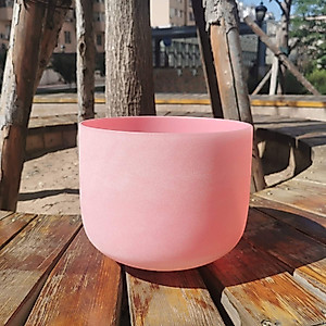 KVKA Pink Color F Note Heart Chakra Quartz Crystal Singing Bowl 8 inch with Carrying Case for healing sound Yoga