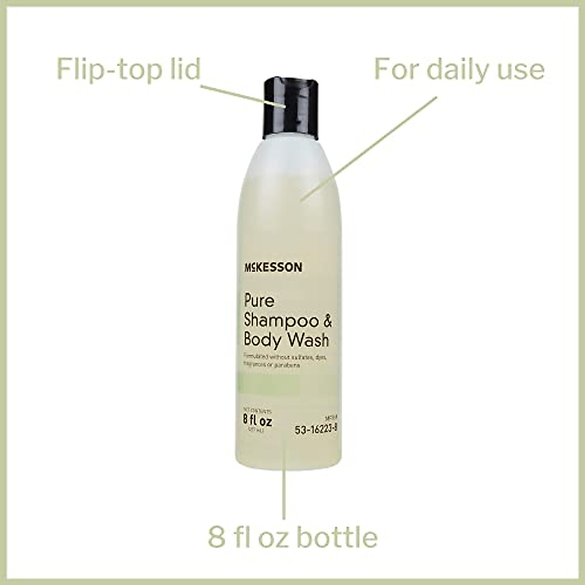 McKesson Pure Shampoo and Body Wash, Sulfates, Dyes, Fragrance and Parabens Free, Unscented, 8 oz, 1 Count