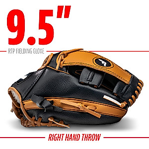 Franklin Sports unisex youth Right Handed Thrower Franklin Sports Kids Baseball Gloves RTP Child s Tball Glove Ball Set Boys Girls Teeball Mit, Black/Tan, 9.5 US
