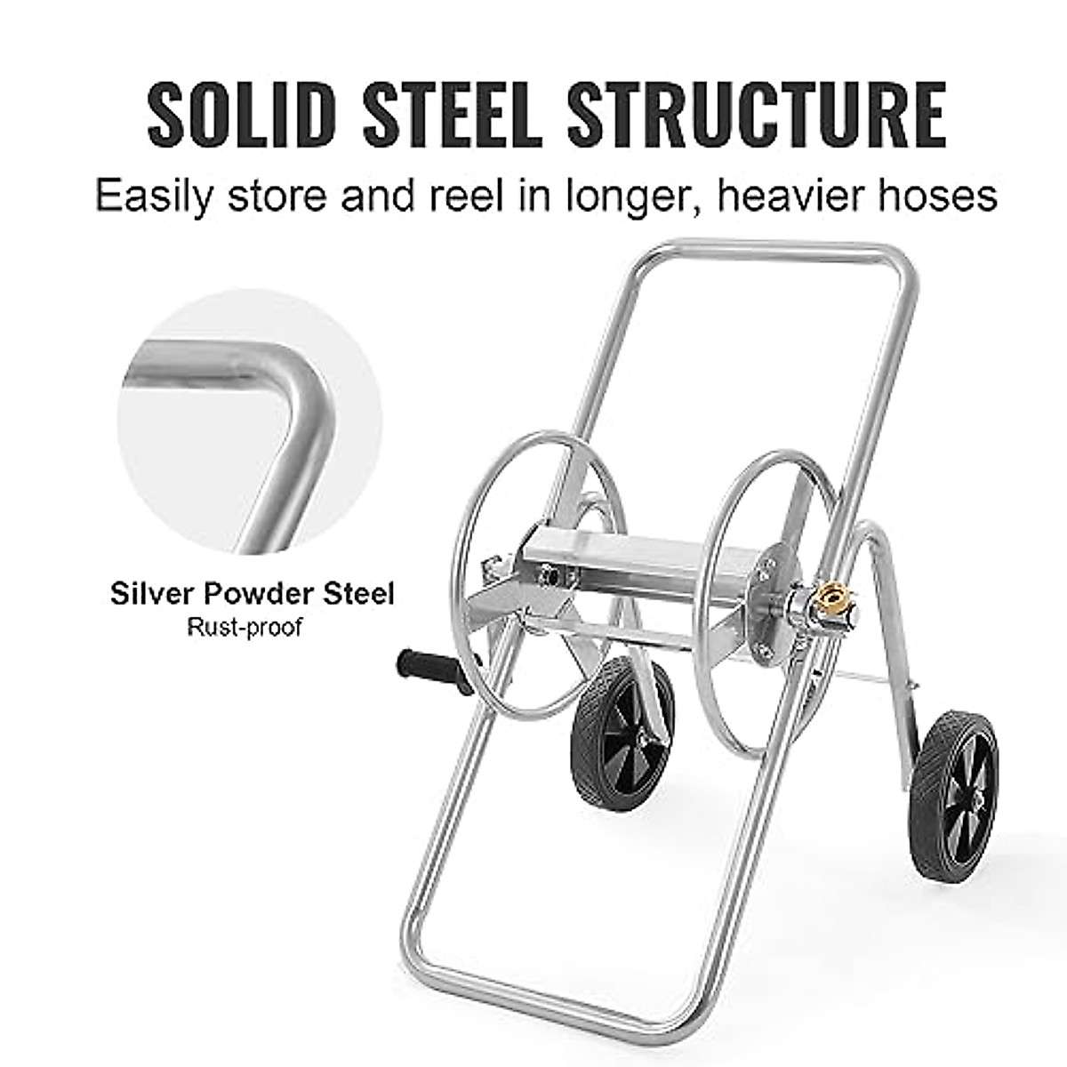 VEVOR Hose Reel Cart - Mobile Heavy Duty Steel Garden Tool Cart with Wheels, Holds up to 175 ft of 5/8'' Hose