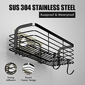 Anguang Shower Caddy Basket Shelf with Soap Holder, No Drilling Wall Mount Adhesive Bathroom Basket Shelves with Hooks, Rustproof 304 Stainless Steel Bathroom Kitchen Shower Storage Organizer -3Pack