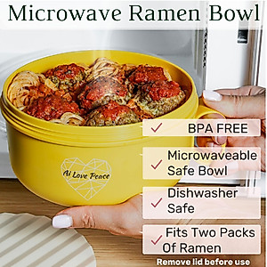 AI LOVE PEACE Microwave Ramen Bowl Microwavable Noodle Cooker with Lid for Dorm Room Essentials Instant Ramen Maker - BPA Free Microwave Safe Soup Bowls - Gifts for College Freshmen,Holiday Gift