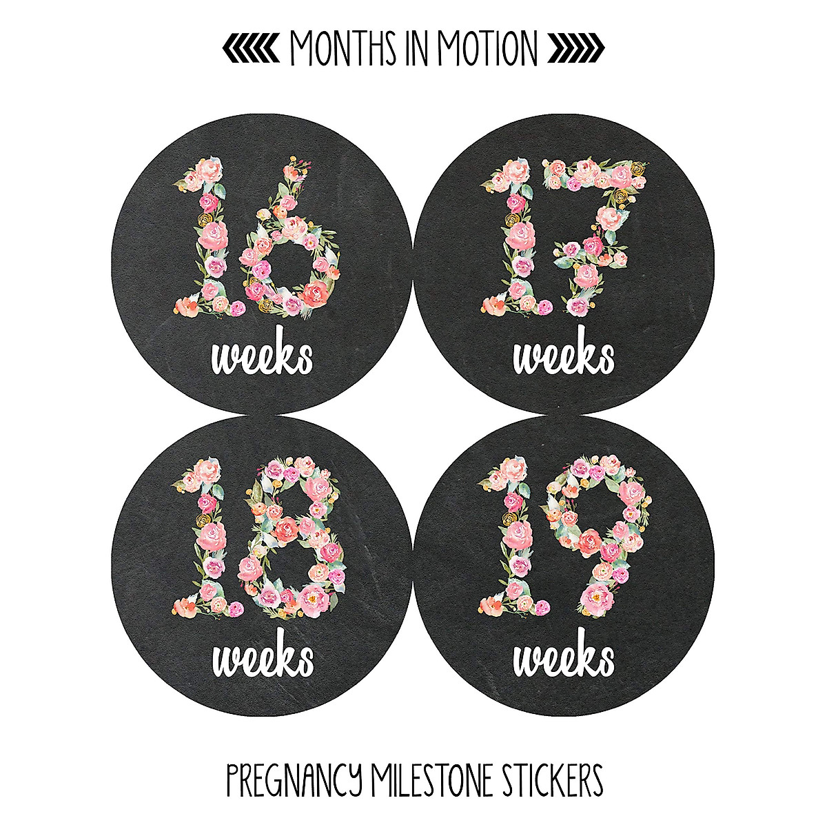 Months In Motion Pregnancy Weekly Belly Growth Stickers - Week to Week Pregnant Expecting Photo Prop - Maternity Keepsake - Baby Bump - Large Set of 36 Weekly Photo Sticker