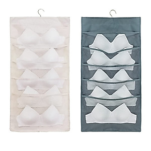 ohihuw 2 Pack Closet Hanging Organizer for Large Size Bras with Enlarged Mesh Pockets Dual Sided Underwear Storage