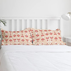 3 Pieces Bedding Set Twin Size, Red Love Heart Soft Durable Duvet Cover Set Comforter Cover Set with Zipper Closure All-Season Breathable Bedding Set Romantic White Geometric Red Striped Beige