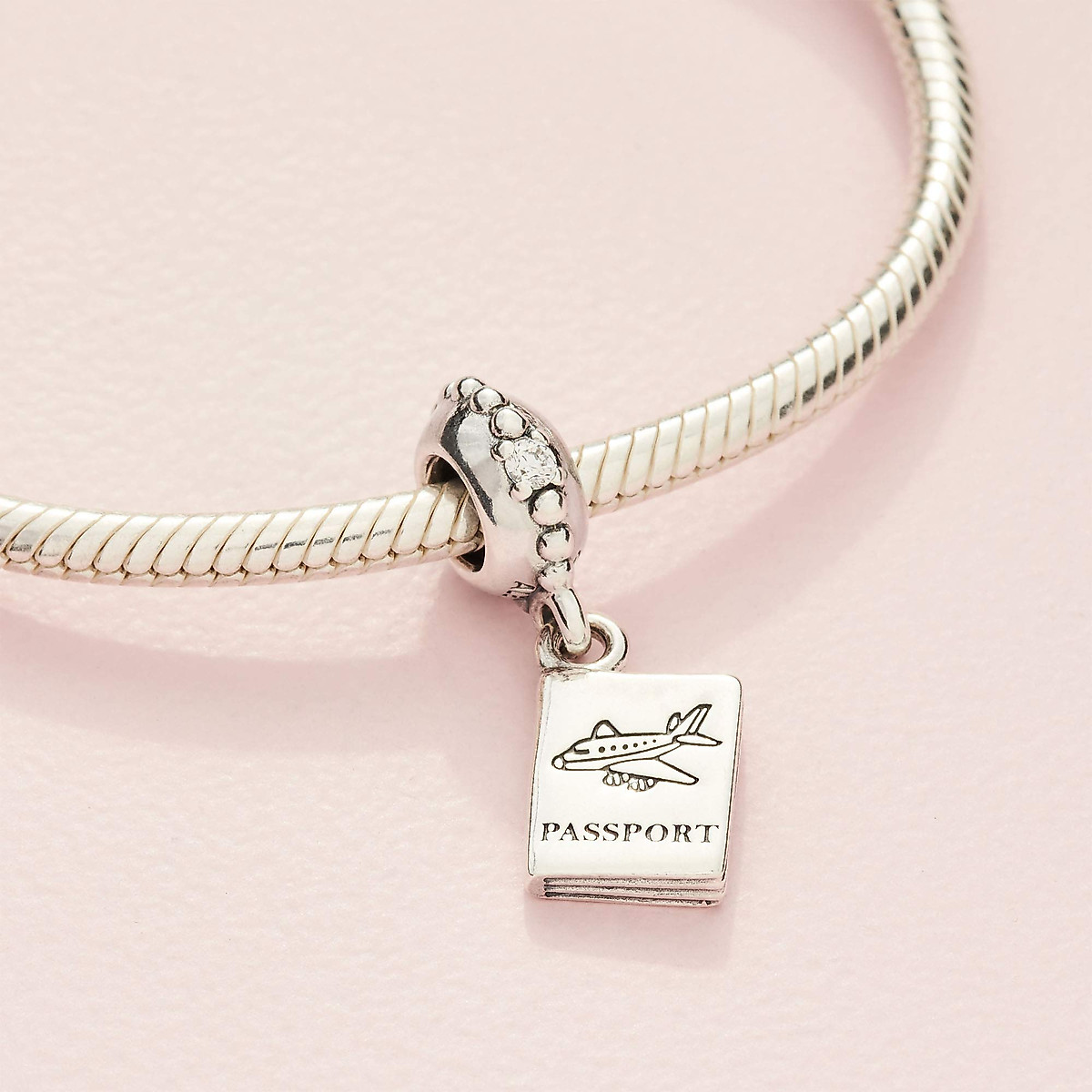 PANDORA Jewelry Passport Travel Dangle Cubic Zirconia Charm in Sterling Silver