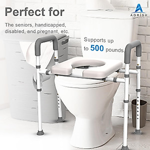 Agrish Raised Toilet Seat with Handles, FSA/HSA Eligible Toilet Seat Risers for Seniors - with Adjustable Height & Width, 500lb Handicap Elevated Toilet Seat for Elderly, Fit Any Toilet