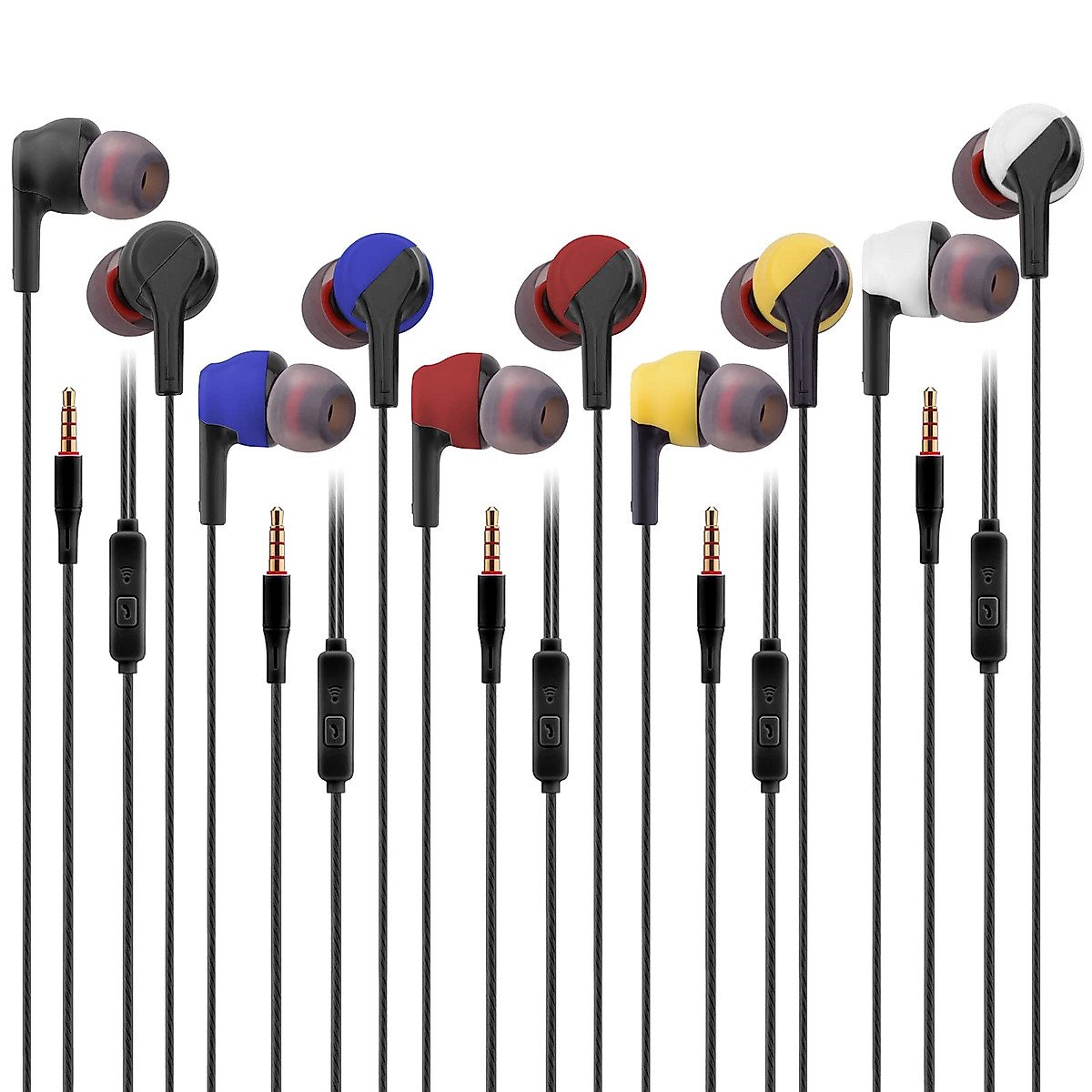 XINLIANG Wired Earbuds with Microphone 5 Pack 3.5mm in-Ear Earphones with Microphone for Laptop, Tangle Free Earbuds for Chromebook, Android, iOS, Mp3, Cheap Earbuds for Kids School Students
