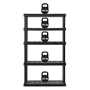 IRIS USA 5-Tier Heavy Duty Shelving Unit, 67.5" Fixed Height, Large Modular Garage Rack Shelf Storage Organizer for Home, Garage, Basement, Laundry & Utility Room, 17.9" D x 35.9" W x 67.5" H - Black