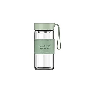 16 oz borosilicate glass water bottle-with sealing cap and Holsters and filters Glass Tea Infuser Bottle- BPA free,Apply to Mountaineering,Go To School,Reusable Portable Glass Bottle (Green)