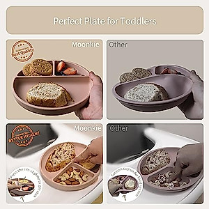 Moonkie Suction Plates for Baby with Lids | Non-Slip Divided Plates with Suction Base | BPA-Free 100% Silicone Plate for Baby & Toddler | Dishwasher & Microwave - 2 Pack