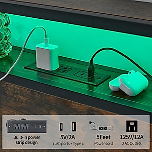 California King Bed Frames with Storage, Cali King Size Bed Frame with Headboard, Cal King Platform Bed with Power Outlets, USB Ports Charging Station and LED Lights, No Noise, No Box Springs Needed