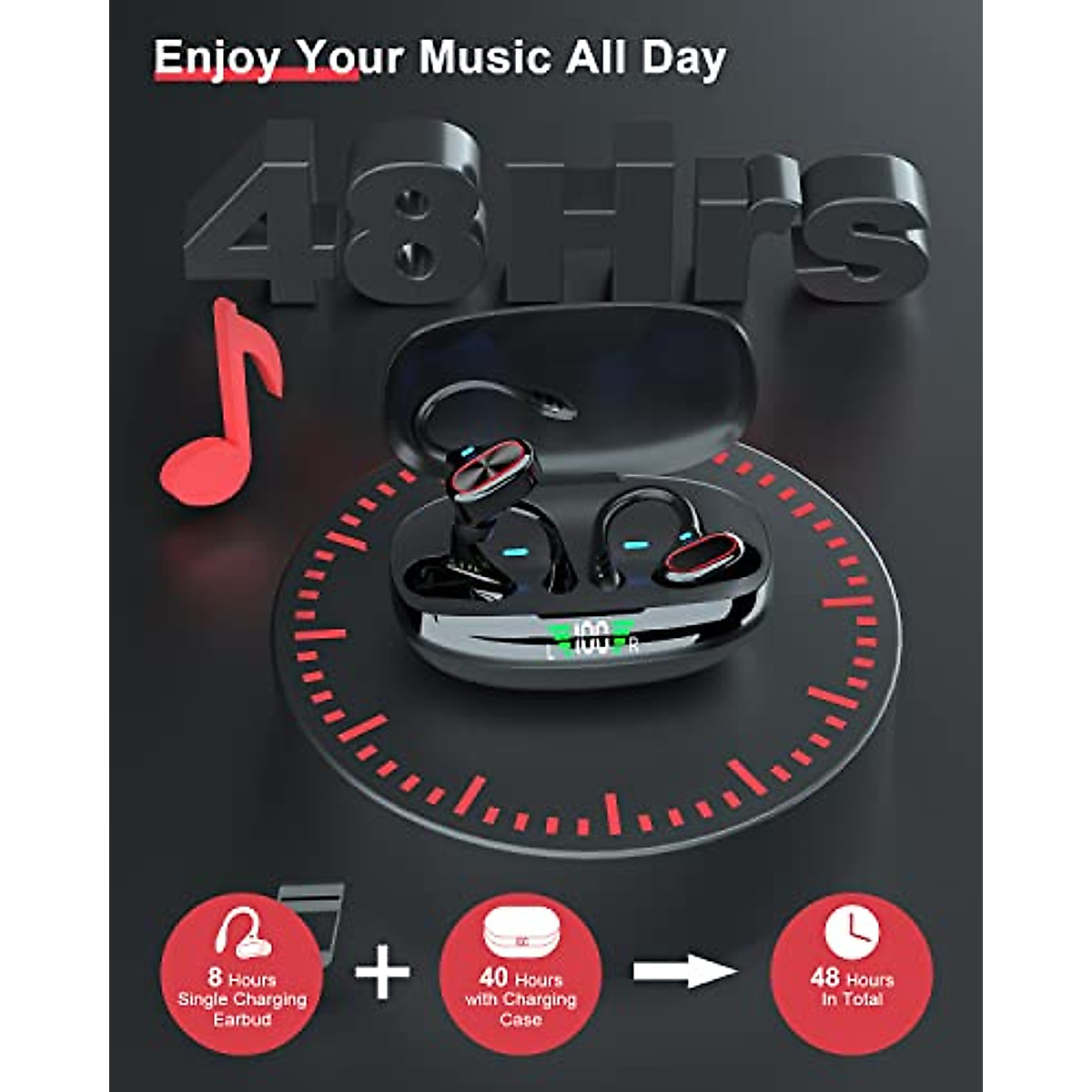 Wireless Earbuds Bluetooth Headphones Touch Control with Charging Case and Earhooks Over Ear IPX7 Waterproof Earphones with Mic,audifonos Bluetooth inalambricos with LED Display Touch Control for Gym