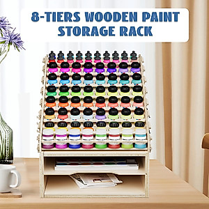 Gtouse Wooden Paint Storage Organizer, Citadel Paint Holder for 76 Bottles of Paints and 16 Paint Brushes Holder, 8-Tiers Craft Paint Storage Rack with 2 Cabinets for Art Tools for Artists