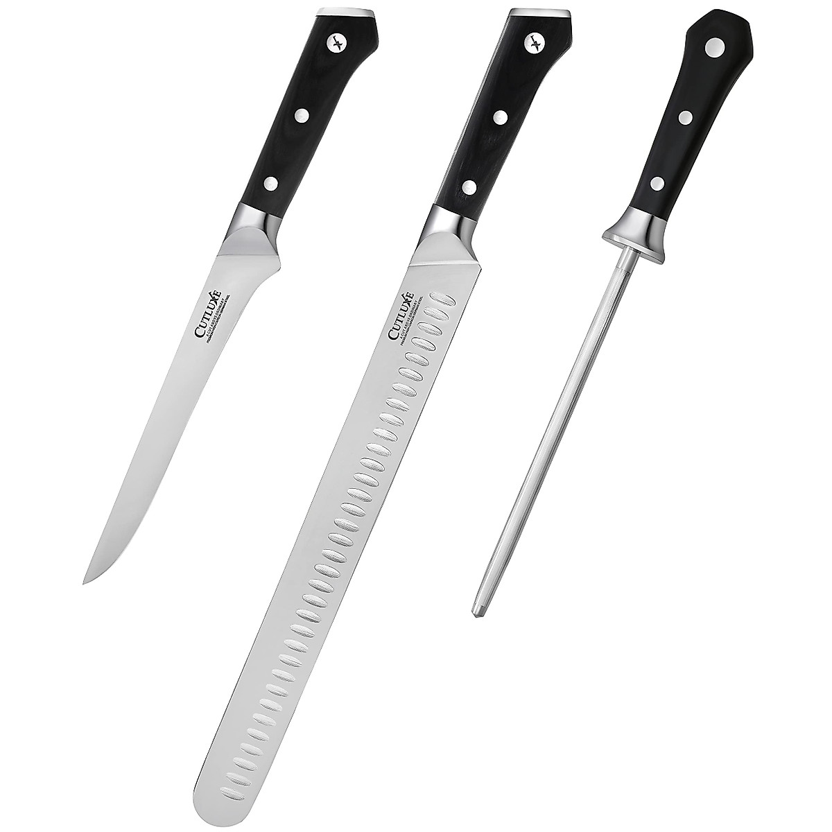 Cutluxe Boning Knife, Carving Knife & Sharpening Rod– Forged High Carbon German Steel – Full Tang & Razor Sharp – Ergonomic Handle Design – Artisan Series