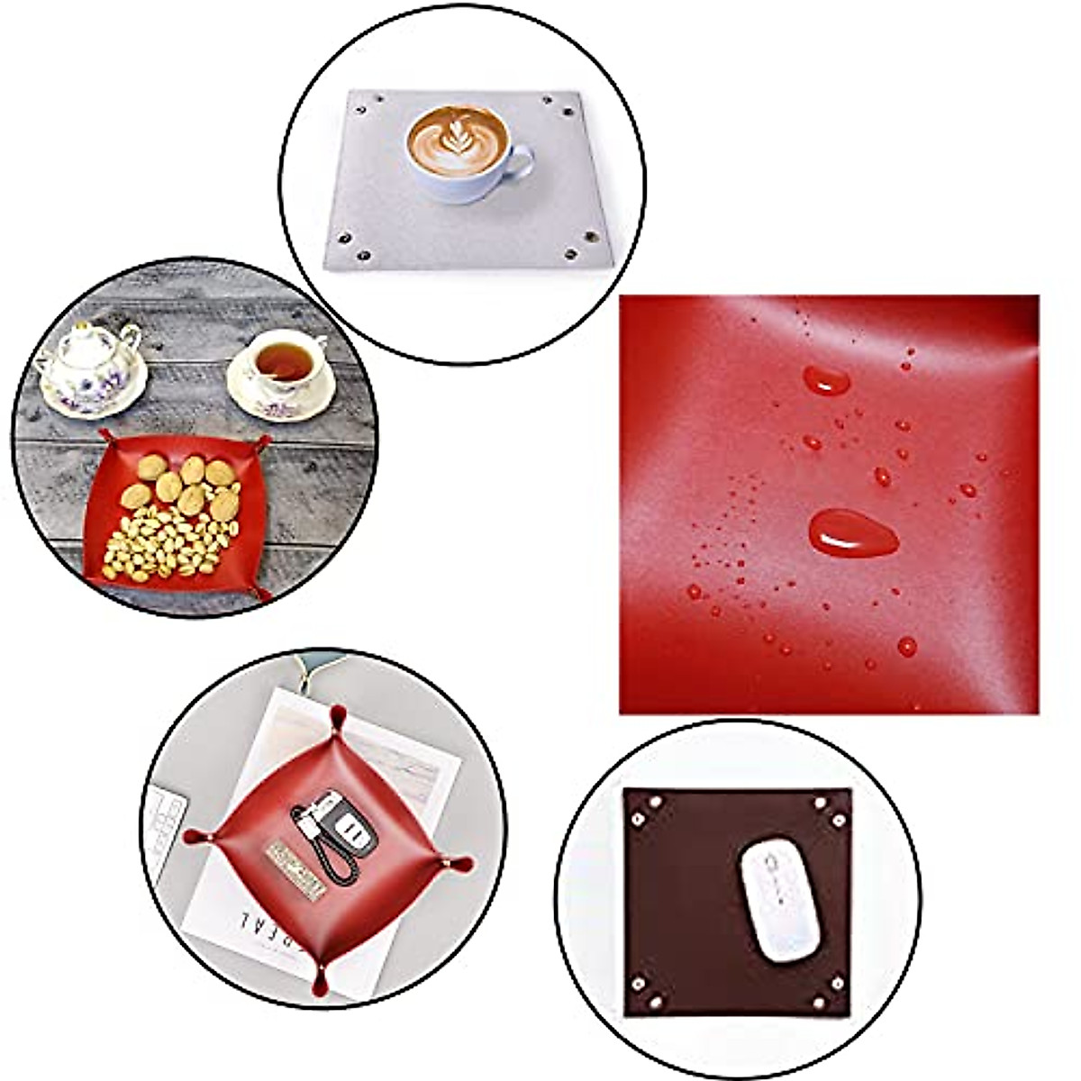 YunQin Leather Jewelry Tray Watch Coin Change Key Phone Catchall Valet Tray for Storage Nightstand Organizer Leather USB-Mouse pad, Easy to Clean Coffee Cup pad (Black)