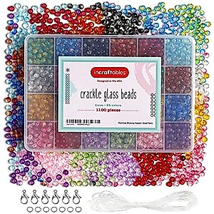 Incraftables Crackle Glass Beads 24 Colors 1100pcs 6mm Kit for Jewelry Making, Hair Accessories, Bracelets, & Crafts. Multicolor Lampwork Assorted Crafting Bead with Organizer Box for Kids & Adults