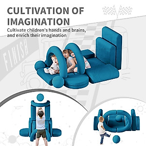 wanan Modular Kids Play Couch, 12PCS Kids Couch with Balls and Tunnel, Kids Couch for Playroom and Bedroom, Kids Modular Couch for Playing, Creativing, Modular Couch Kids (Blue)