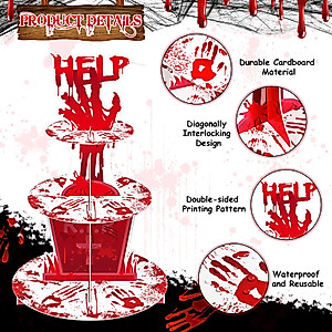 Sliner 2 PCS Halloween Bloody Cupcake Stand Party Decorations Bloody Handprint Cupcake Holder Halloween Bloody Help Cake Holder Bloody Dessert Stand for Halloween Bloody Horror Scary Party Supplies