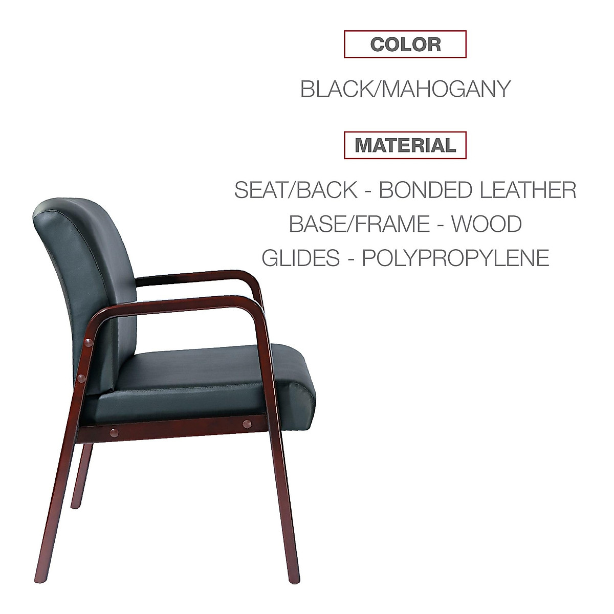 Alera ALERL4319M Alera Reception Lounge Series Guest Chair, Mahogany/black Leather