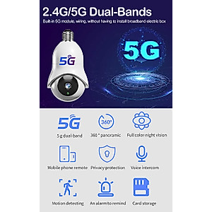 bluedery Light Bulb Camera 2.4GHz & 5G WiFi, 1080P E27 Light Bulb Camera Security Camera, Indoor 360°Home Security Cameras, Full Color Day and Night, Smart Motion Detection, Two-Way Audio