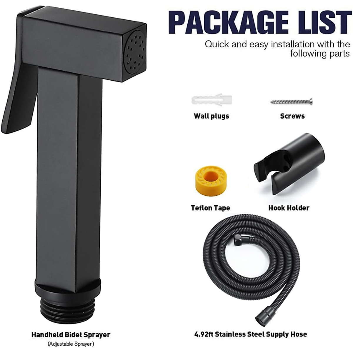 Toilet Bidet Kit - Brass Handheld Bidet Sprayer - Wall Mounted Toilet Shower Head with Hose and Holder Toilet Hand Shower Kit, for Personal Hygiene, Toilet Cleaning, Black