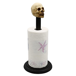 Rustic Wood Skull Paper Towel Holder Stand Up Paper Towel Holder, Easy One-Handed Tear Kitchen Paper Towel Dispenser with Weighted Base for Standard Paper Towel Rolls ,Rustic Black