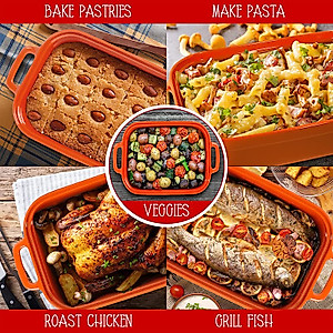 16.9x10 inch-4.5 Quart-Ceramic Casserole Baking Dish with Lid-Large Baking Pans for Cooking Roasting and Baking-Extra deep Lasagna Pan for Deep Baking Dish-Nontoxic Cookware-Red