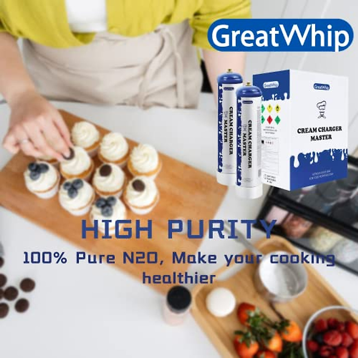 GreatWhip Whipped Cream Chargers, 615g Whip Cream Charger Cylinder, 6 Cylinders (1 Carton)