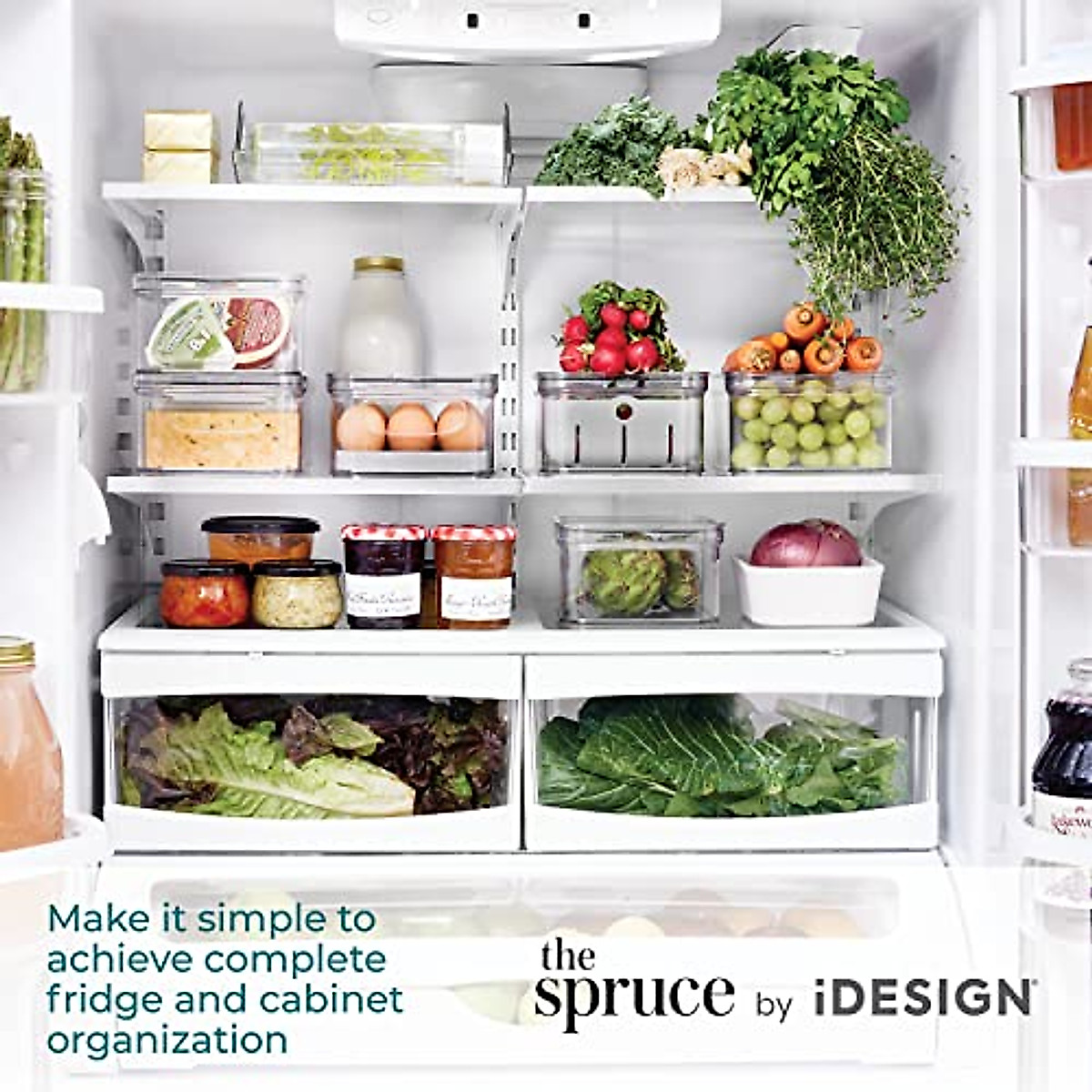 iDesign Plastic Refrigerator Organizer Bin Set The Spruce Fridge Binz, Set of 7, Clear/Matte Gray, 7 Count