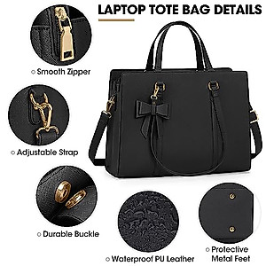 NUBILY Laptop Bag for Women 15.6 inch Laptop Tote Bag Waterproof Leather Computer Bag Lightweight Womens Briefcase Professional Business Office Work Bag Large Capacity Handbag Shoulder Bag Black