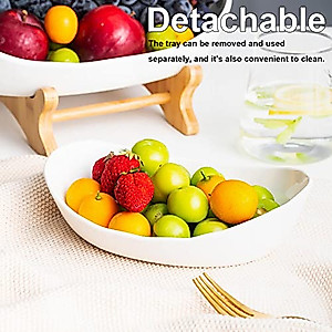 Jessie 3 Tiered Fruit Bowls Wooden Stand Ceramics Tiered Tray Decor Serving Fruit Cup Cake Dessert for Party Wedding Farmhouse (White Porcelain)