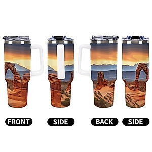 LLUTSNTH 40 Oz Vacuum Tumbler with White Handle Leakproof Insulated Tumbler Arches National Park Stainless Steel Travel Mug with Lid And Straw Coffee Cup Cute Water Bottles Cup Holder Friendly