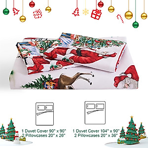 Christmas Duvet Cover Set Queen Size Santa Claus Snowman Christmas Tree Bedding Set, Microfiber Red Xmas Comforter Duvet Cover with Pillowcases Festive Winter Holiday Decor(Zipper Closure,90''x90'')
