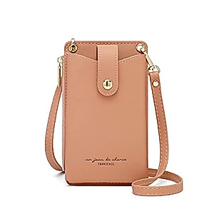 Womens Cellphone Crossbody Bag Small Light Leather Shoulder Purse Handbag Card Wallet Lanyard Case Girls Satchel Pouch (pink)