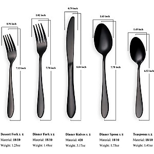 40-Pieces Black Silverware Set - Stainless Steel Flatware Cutlery Set - Mirror Polished Tableware Untensils with Dinner Knife/Forks/Spoons for 8
