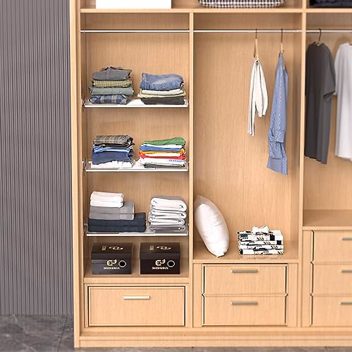 WEJIPP Closet Tension Shelves Organizer Expendable Cabinet Storage Shelving Rack Heavy Duty Wire Metal DIY Divider Separator for Cabinet Wardrobe Cupboard Pantry Kitchen Bedroom, 2packs