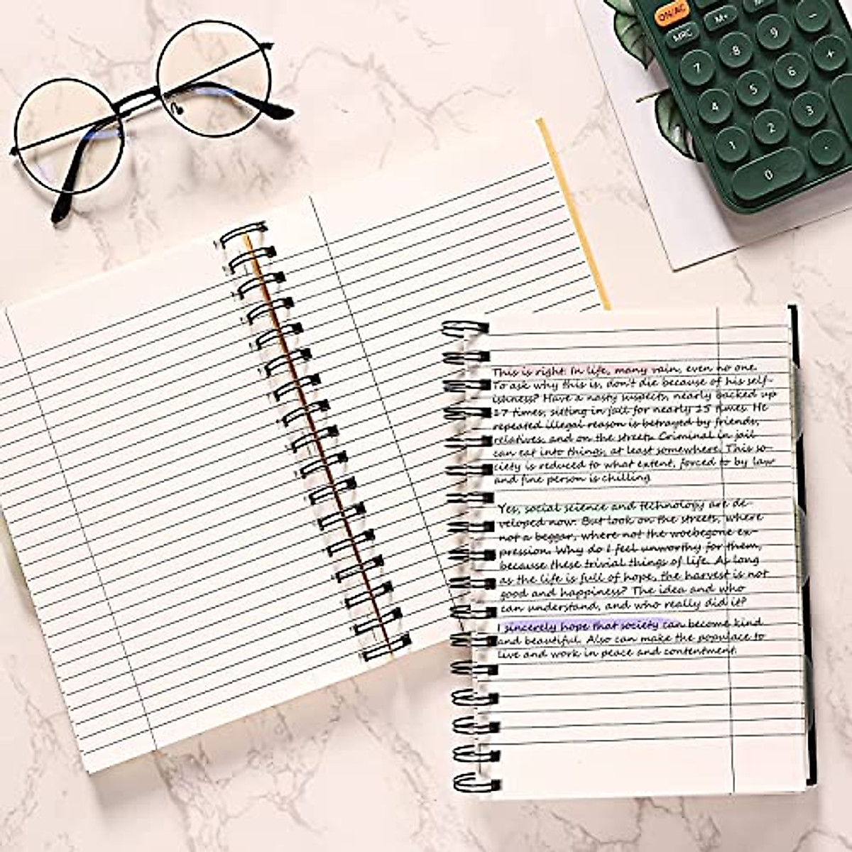 EOOUT 4 Pack Spiral Notebook, Notebook for Work, Hardcover Notebooks, College Ruled, 5.5"x8.5", 100 Sheets/200 Pages, 3 Subject with Removable Dividers, for School Supplies, Gifts