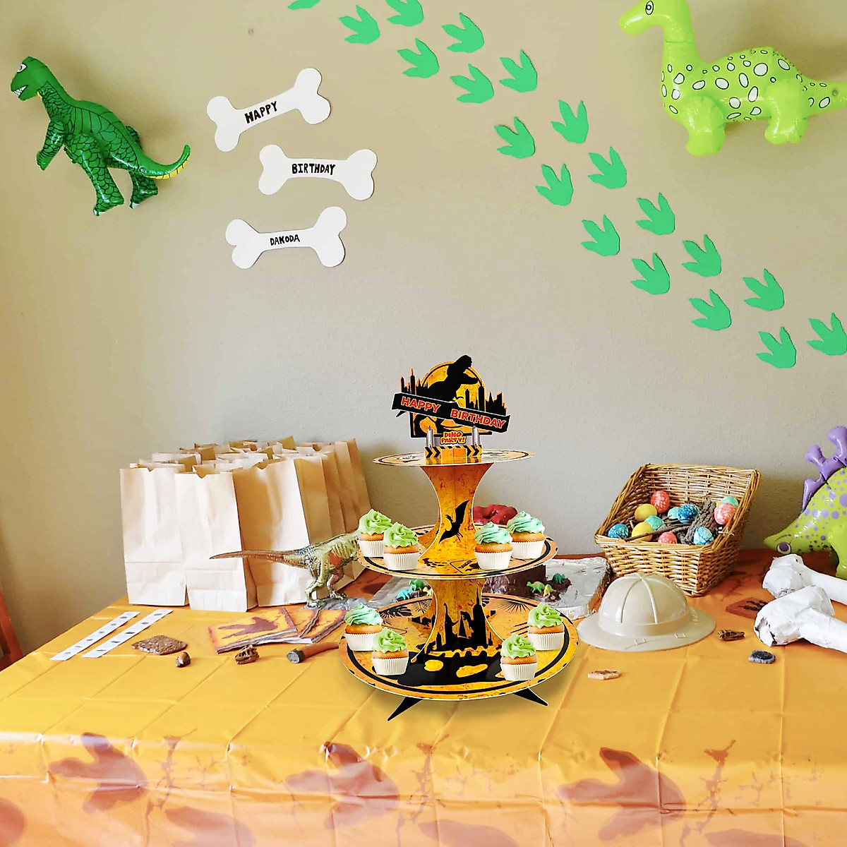 Dinosaur Cupcake Stand for Kids Boys Dinosaur Birthday Jurassic Party Baby Shower Decorations Supplies Favors 3 Tier Dino Cardboard Cupcake Stand for 24 Cupcakes
