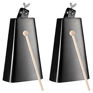 MAHIONG 2 Pack 9 Inch Cow Bell, Metal Noise Makers with Stick, Black Cowbell Percussion Instrument for Drum Set, Hand Percussion Cowbell for Sporting Events, School, Wedding, Farm